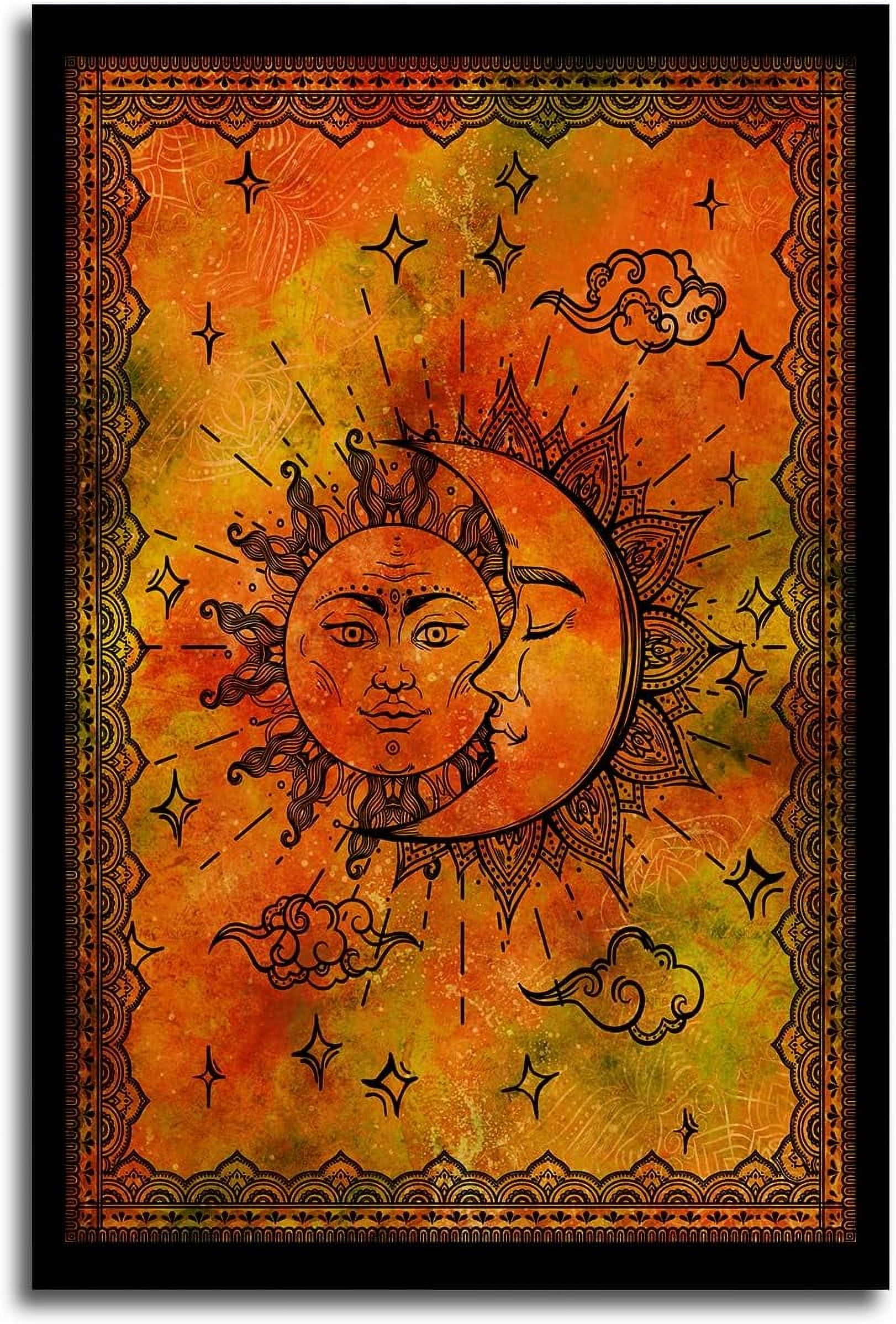 AVOI Canvas Poster Vintage Sun and Moon Bohemian Wall Art Twelve ...
