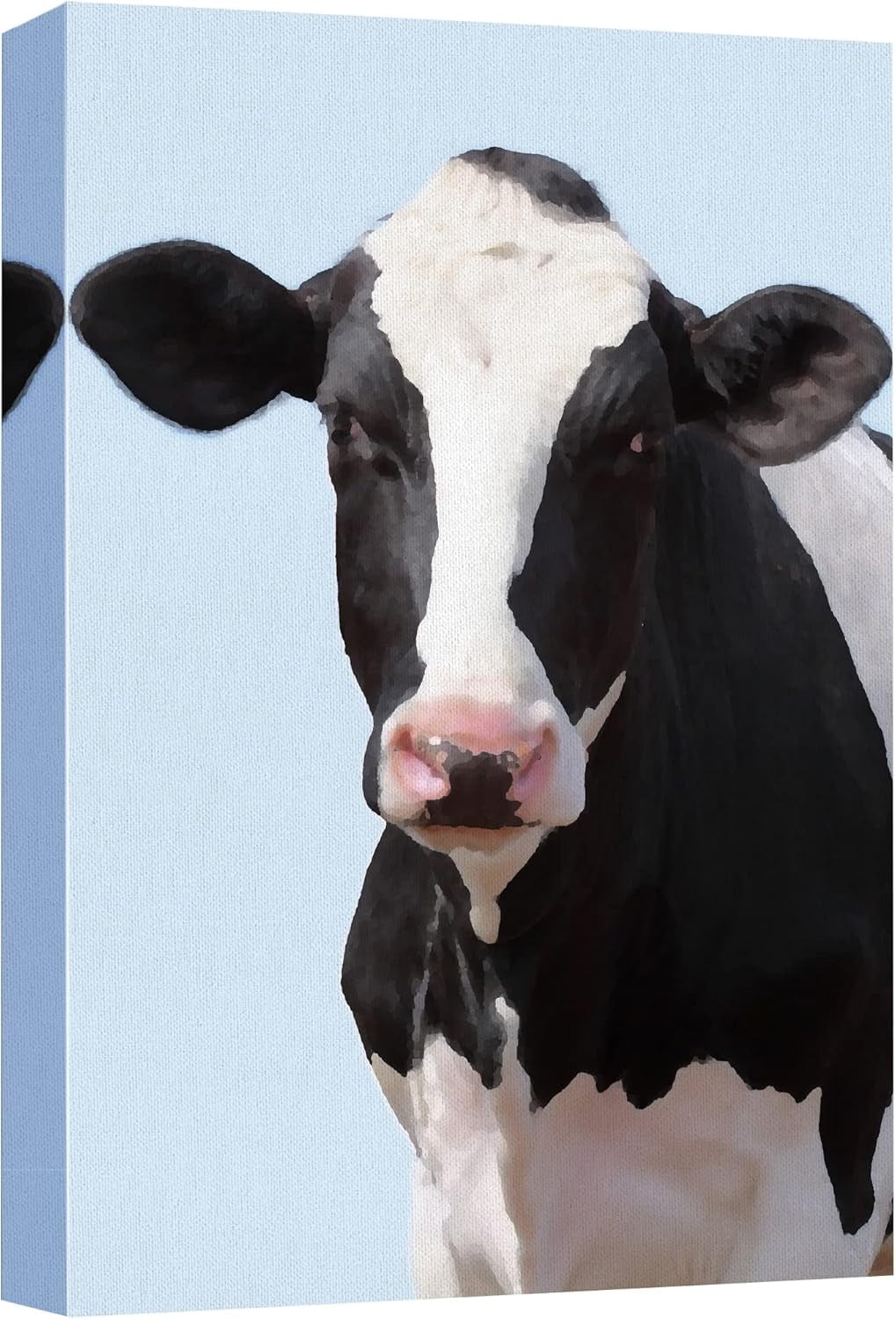 AVOI Canvas Print Wall Art Black & White Cow Portrait on Blue ...