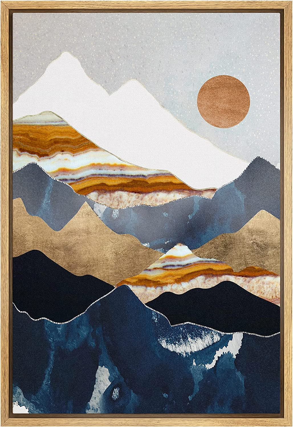 AVOI Canvas Print Wall Art Gold Sun Blue Marble Mountain Landscape ...