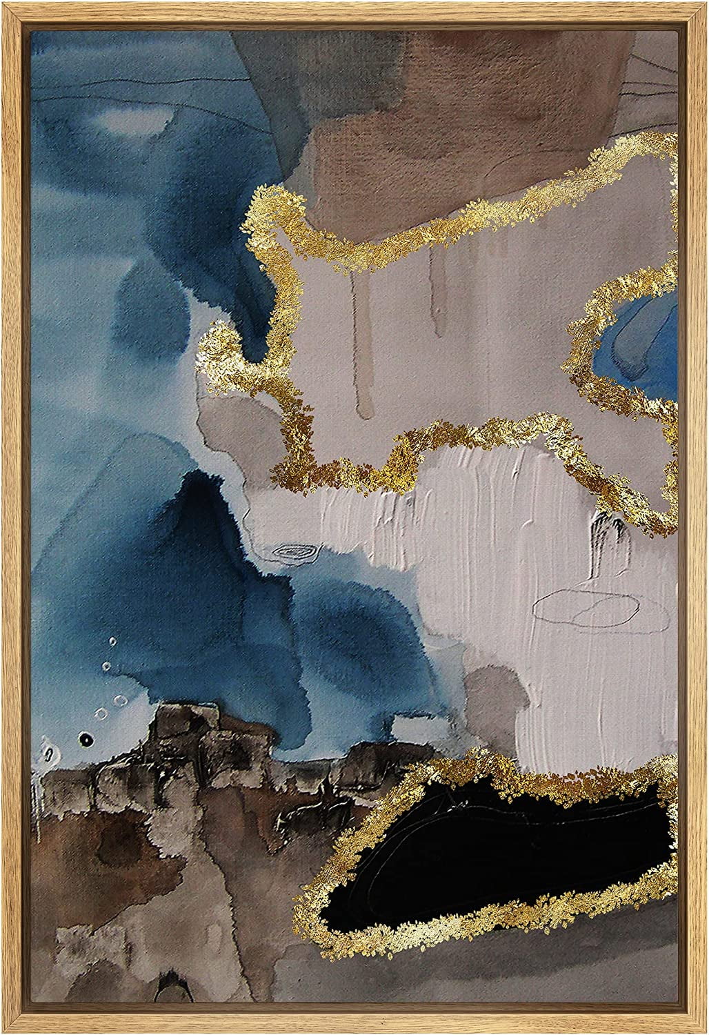 AVOI Canvas Print Wall Art Gray & Blue Watercolor Collage with Gold ...