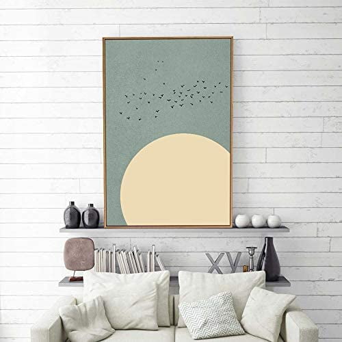 AVOI Canvas Print, Wall Art Large Tan Sun Under Flock of Birds Abstract ...