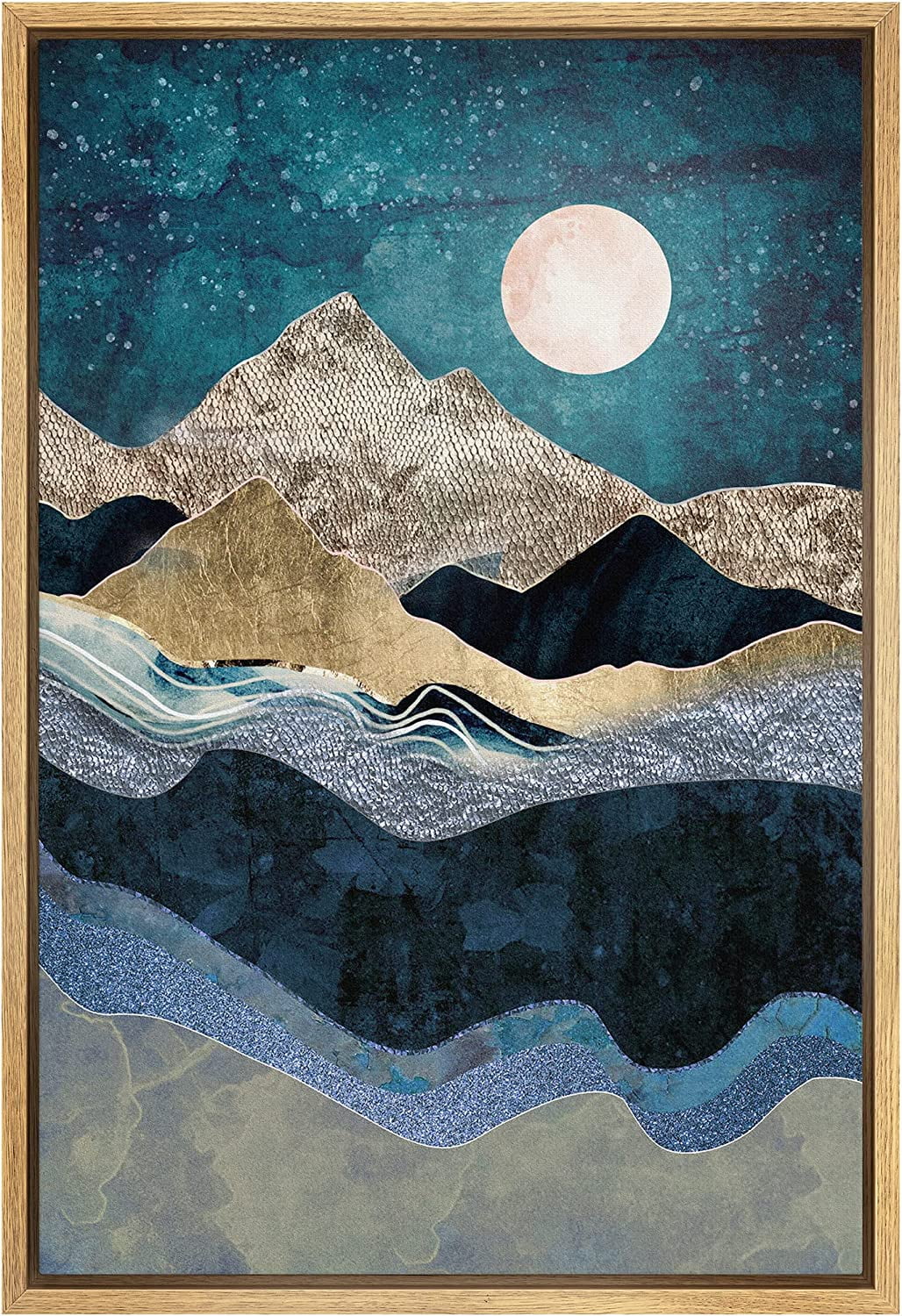 AVOI Canvas Print Wall Art Moonlight Marble Mountain Range Landscape Nature Abstract ...