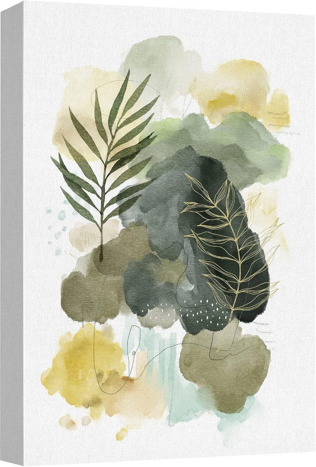 AVOI Canvas Print Wall Art Pastel Green Yellow Forest Leaf Abstract ...