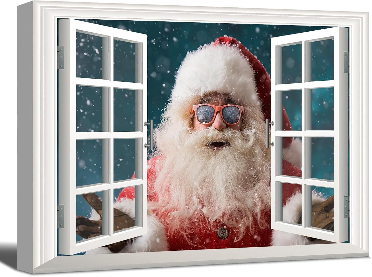 AVOI Canvas Print Wall Art - Window Frame Style Wall Art - Santa Claus Carrying Gifts Coming on ...