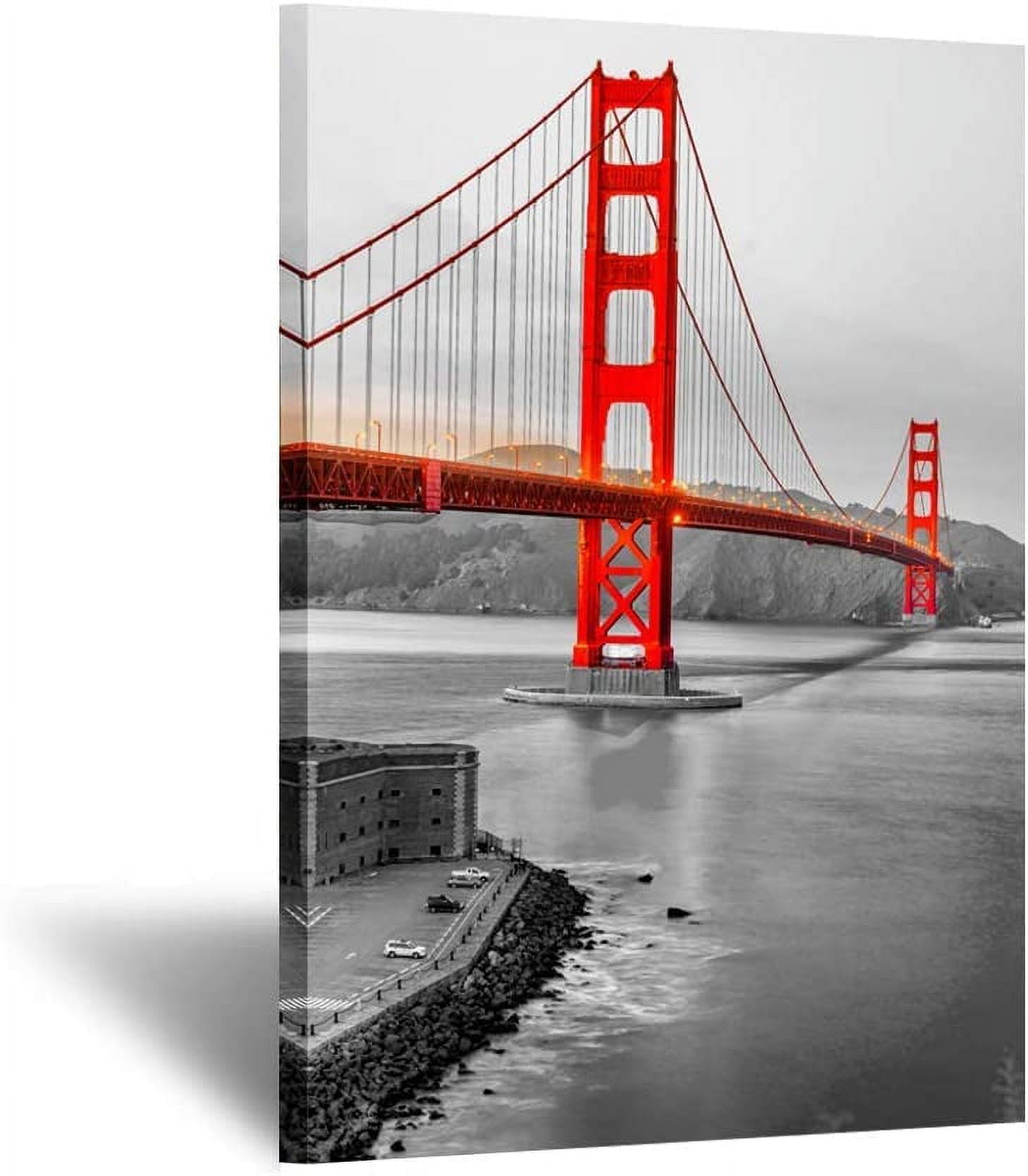 AVOI Canvas Prints Wall Art Black and White Red Golden Gate Bridge ...