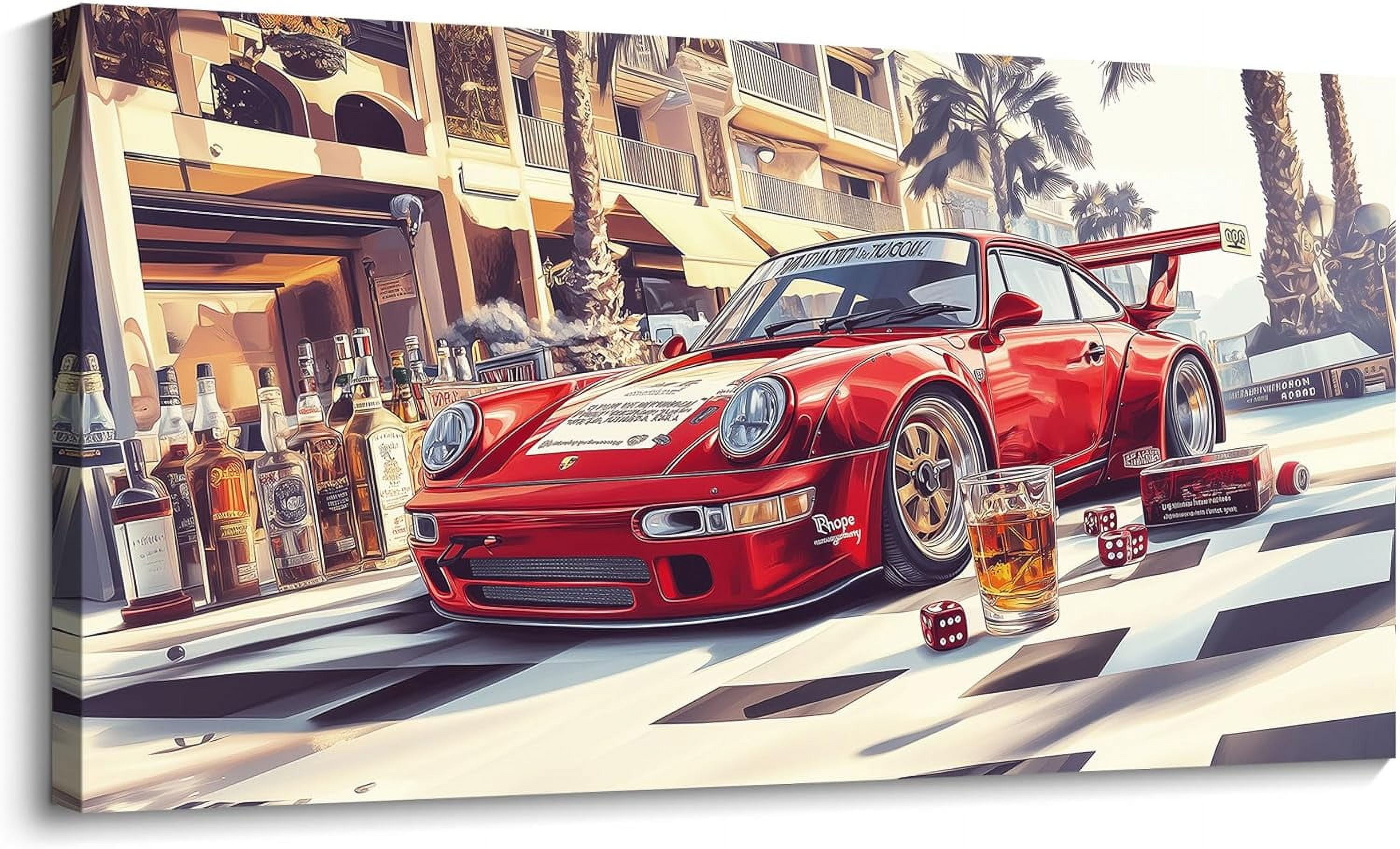 AVOI Canvas Prints Wall Art - Red Car Canvas Wall Art, Modern Art Wall ...