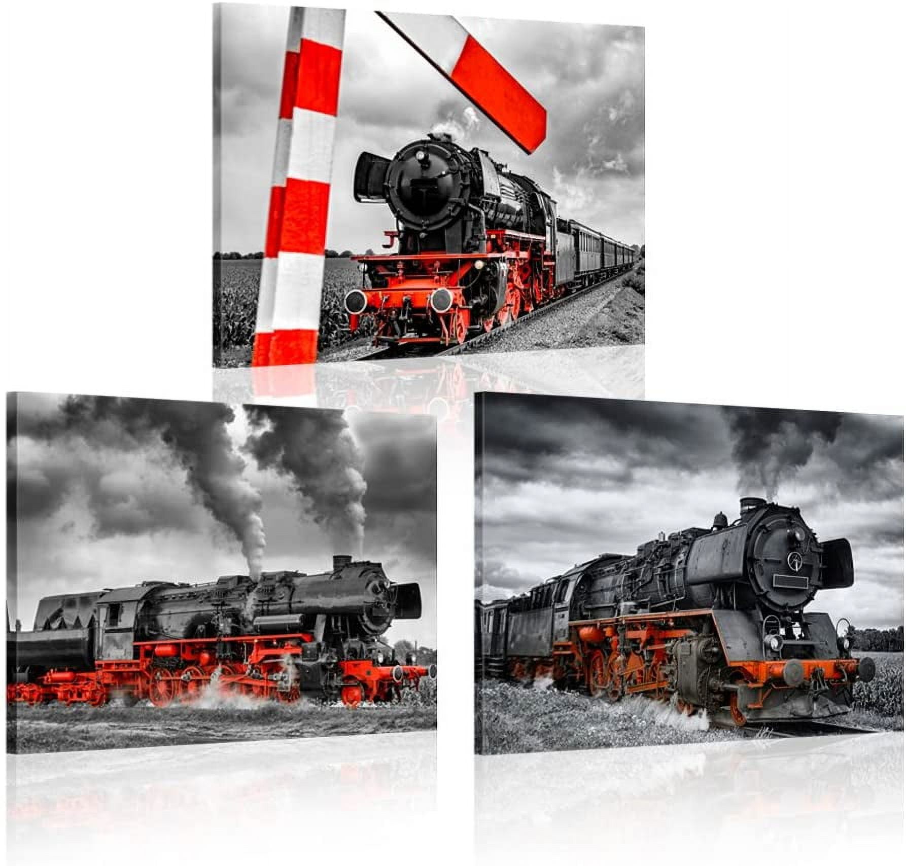 AVOI Canvas Wall Art Black and Red Steam Locomotive Train Poster Pritns ...