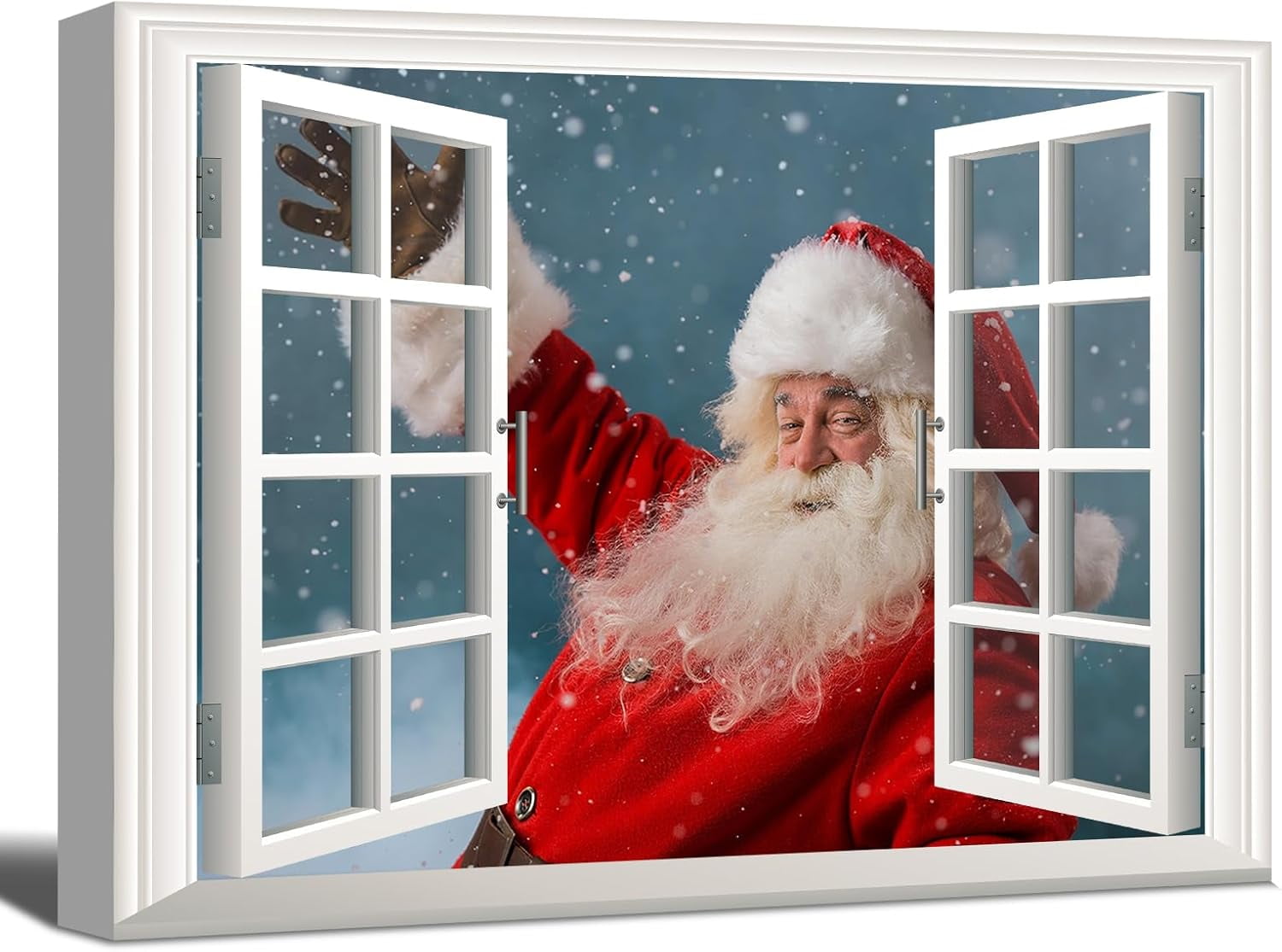 AVOI Canvas Wall Art Christmas Theme Pictures, Window Frame Style Wall Art Santa Claus Wall ...
