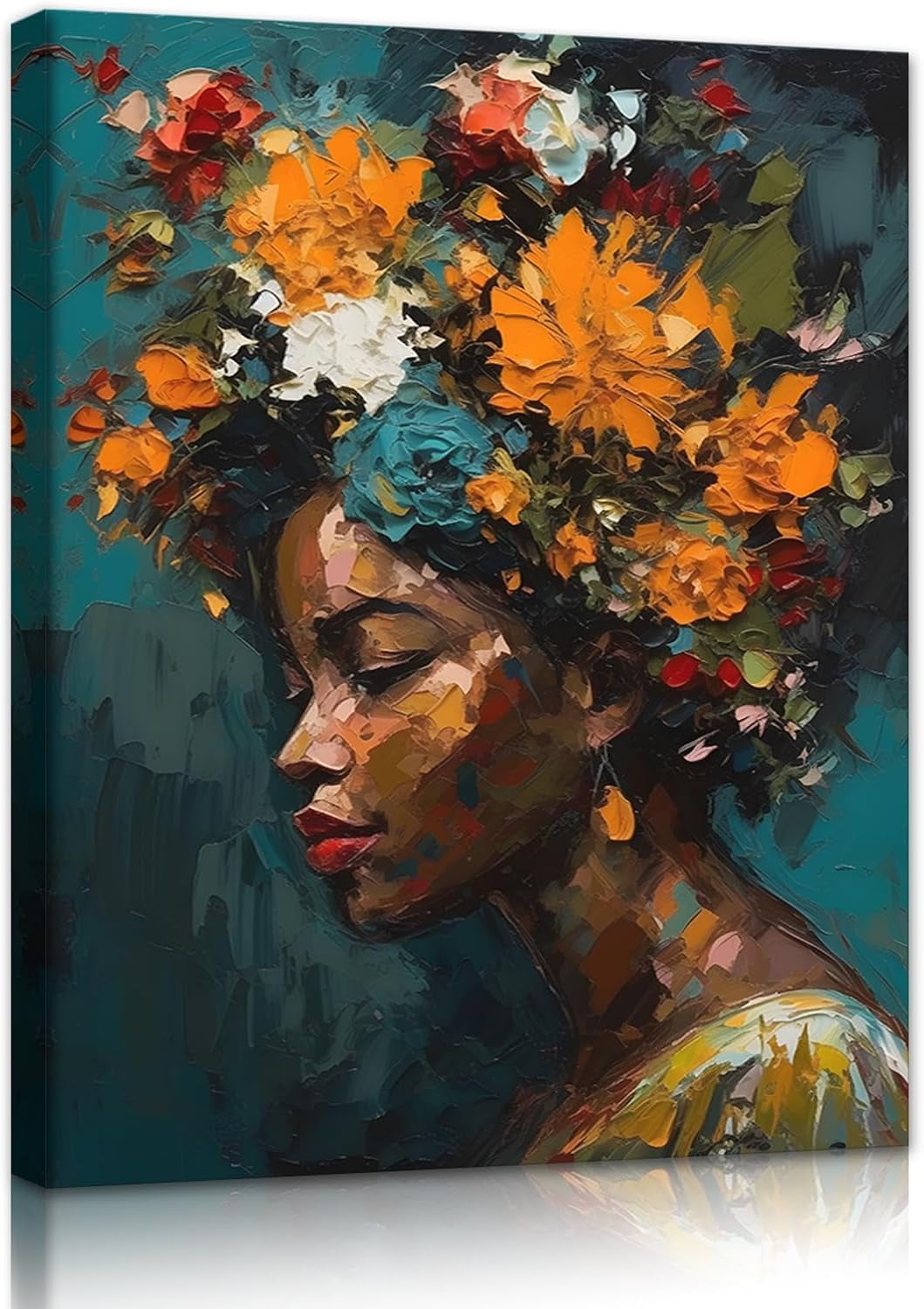 AVOI Canvas Wall Art Decor Black Woman Abstract Painting African American Pictures Modern ...