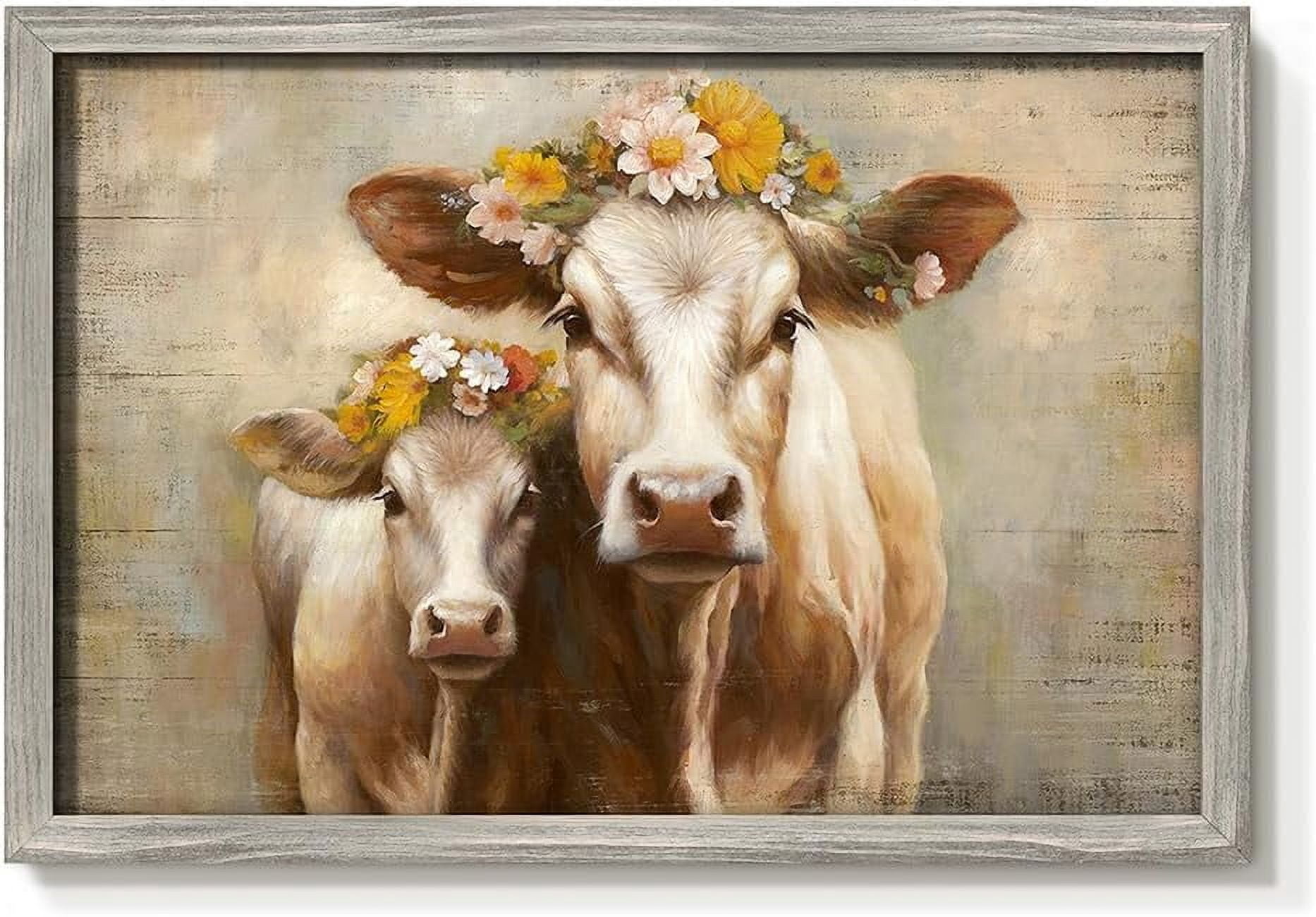 AVOI Cattle Farm Unframed Wall Decor: Country Theme Cow Wooden Painting ...