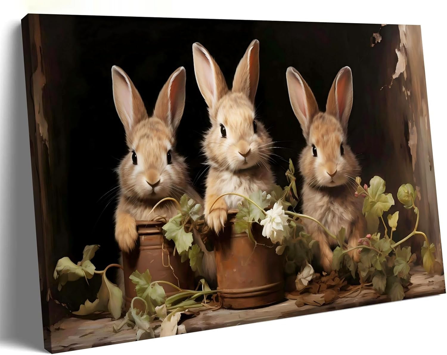 AVOI Charming Easter Bunny & Floral Canvas Wall Art, Rabbit Poster ...