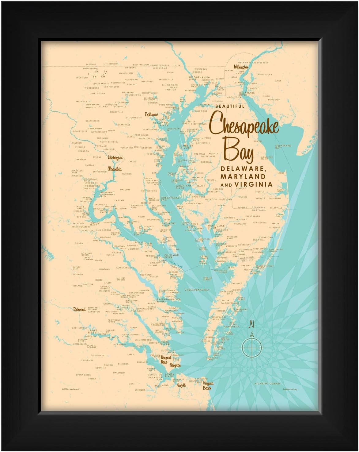 AVOI Chesapeake Bay Map Nautical Charts Print-Lakebound Art Virginia ...