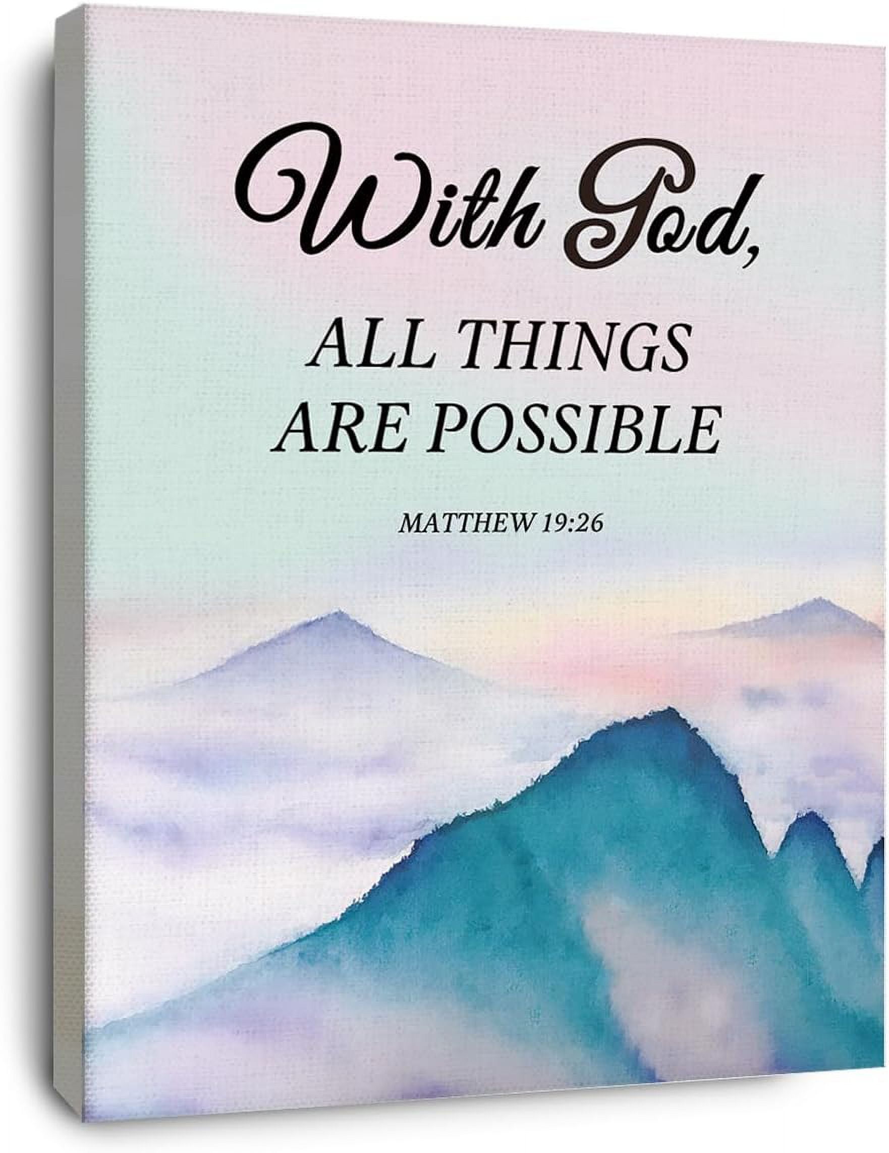 AVOI Christian Bible Scripture Matthew 19:26 with God All Things are Possible Canvas Wall Art ...