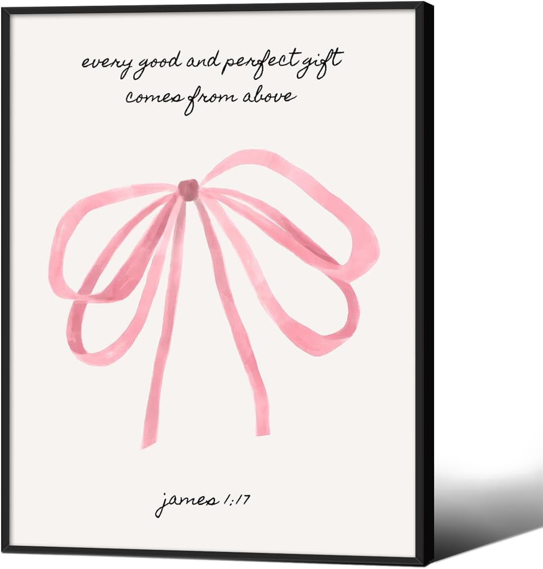 AVOI Christian Bible Verse Poster Trendy Pink Bow Canvas Wall Art ...