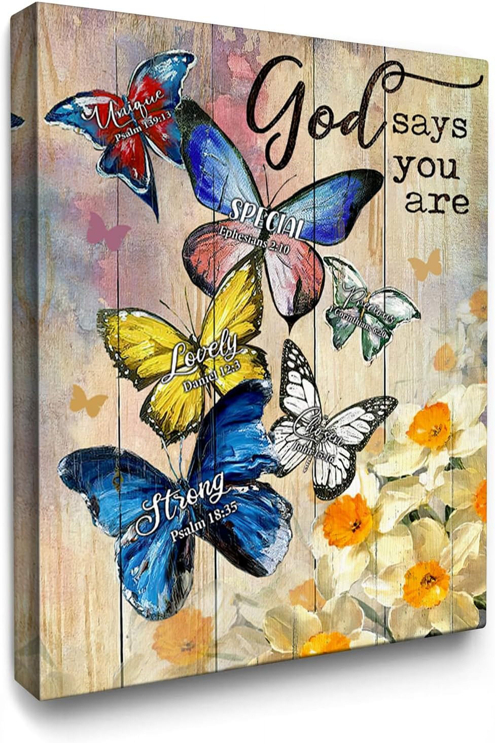 AVOI Christian Butterflies Canvas Wall Art God Says You Are Butterfly Flower Inspirational ...