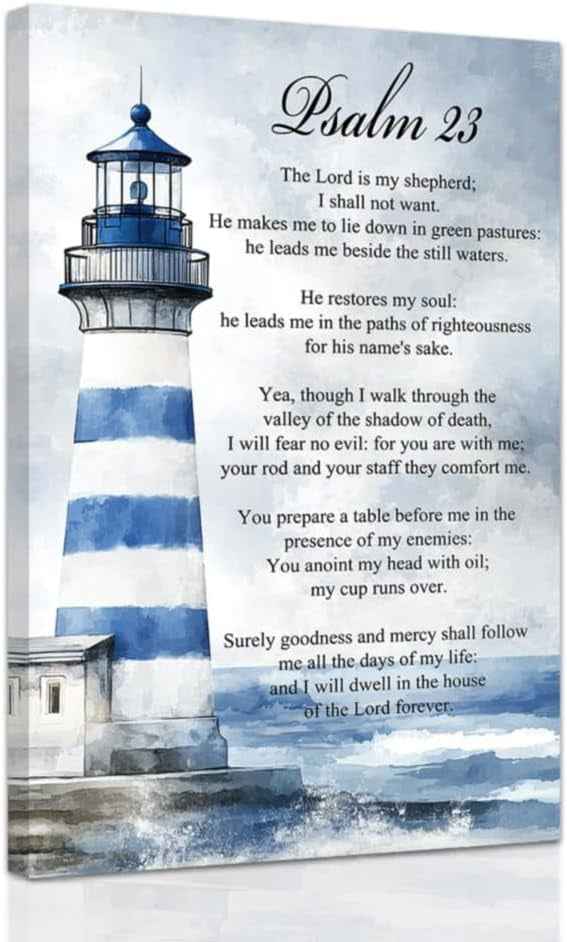 AVOI Christian Canvas Wall Art Gray Psalm 23 Pictures Coastal Beach ...