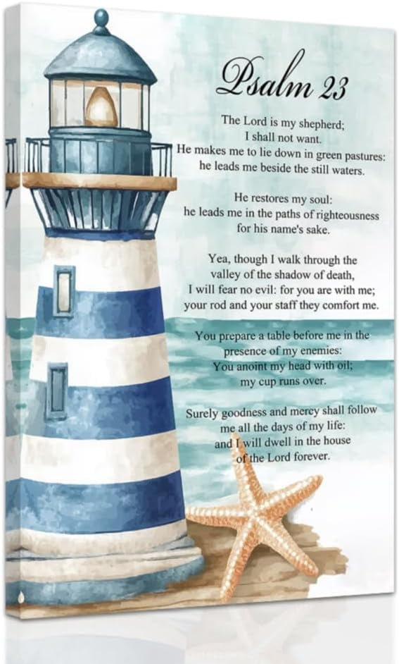 AVOI Christian Canvas Wall Art Teal Psalm 23 Pictures Coastal Beach ...