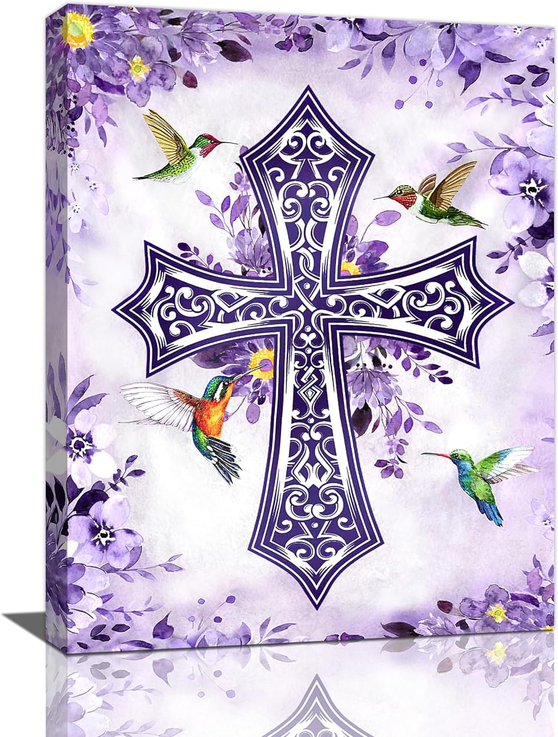 AVOI Christian Cross Wall Art Purple Flower Cross Hummingbird Pictures ...