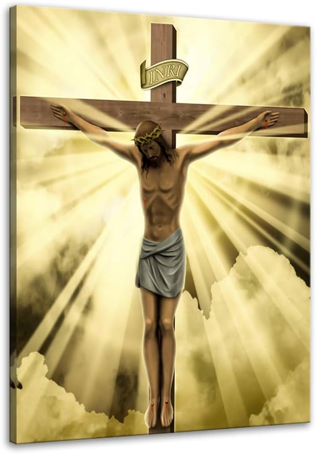 AVOI Christian Jesus Crucified on the Cross Canvas Painting Print Poster Wall Art Christ ...