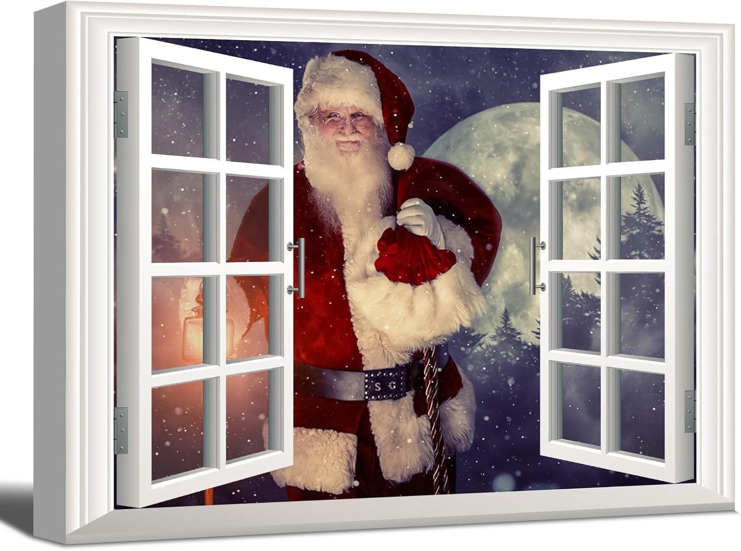 AVOI Christmas Canvas Wall Art, Window Frame Style Wall Art - Santa Claus Carrying Gifts Coming ...