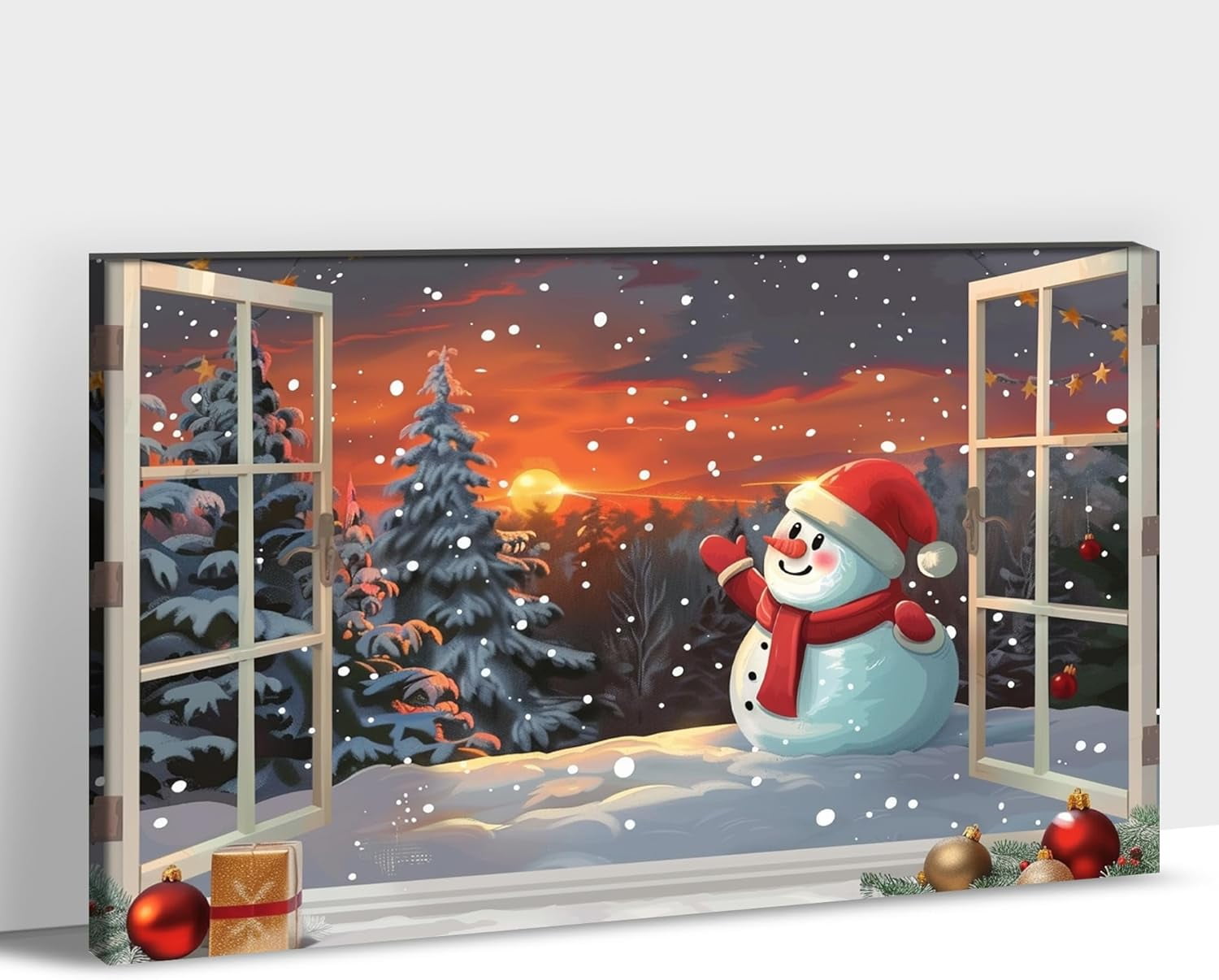 AVOI Christmas Canvas Wall Art, Winter Snowman Christmas Wall Decor, Winter Snowy Forest Scene ...