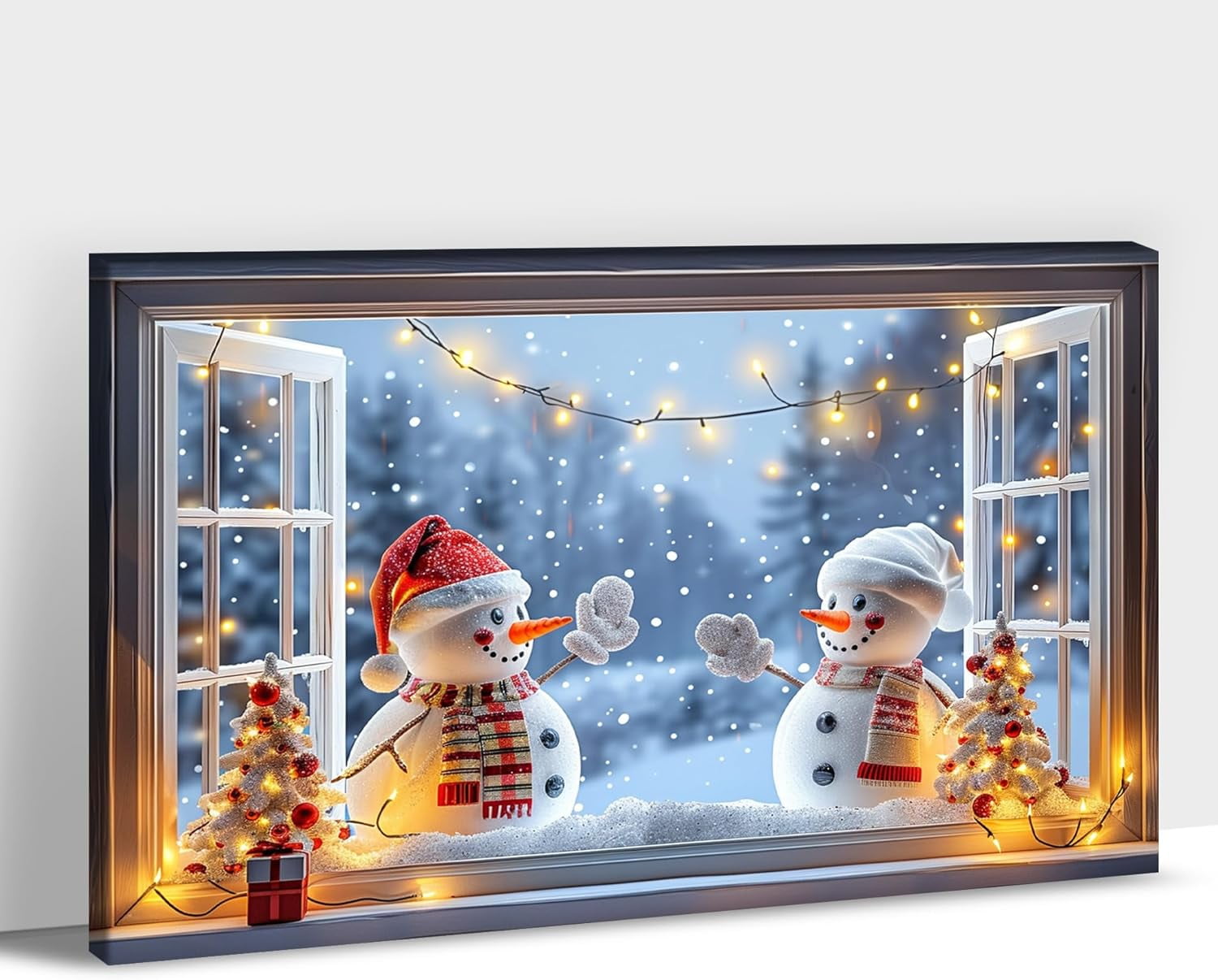 AVOI Christmas Wall Art, Cute Snowman Wall Pictures, Fake Window Christmas Canvas Wall Art ...