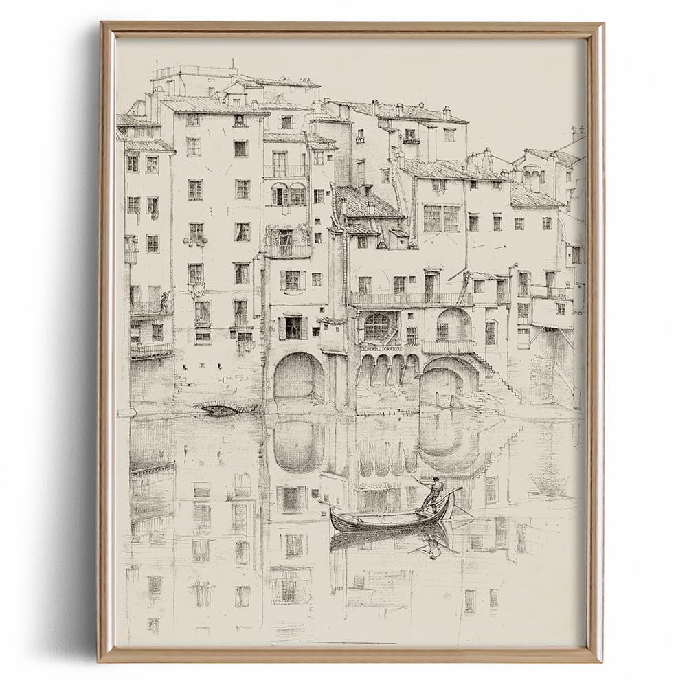 AVOI City River Architecture Street Etching Print Poster - Town Drawing ...