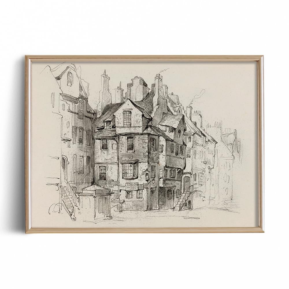 AVOI City Street Architecture Etching Print Poster - Old Town Drawing ...