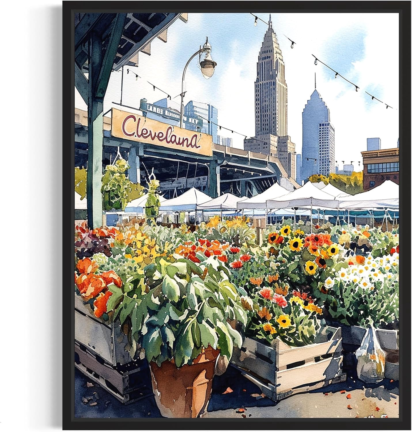 AVOI Cleveland Flower Market Poster Art print, City Skyline Background ...