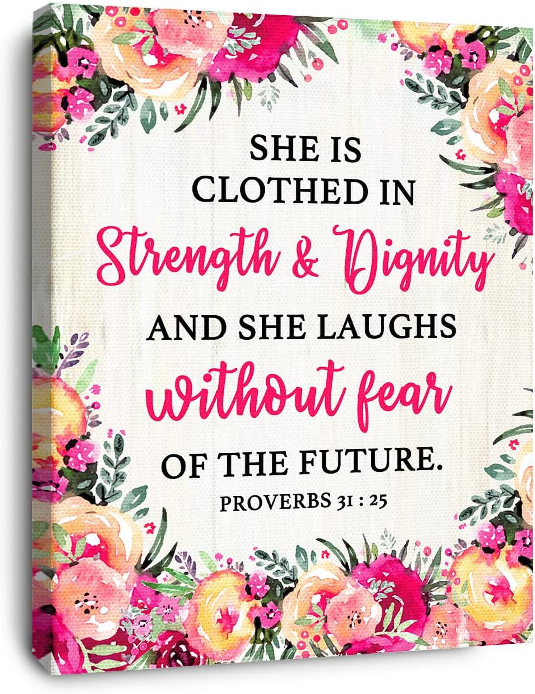 AVOI She is Clothed Proverbs 31:25 Canvas Wall Art,Bible Verse ...