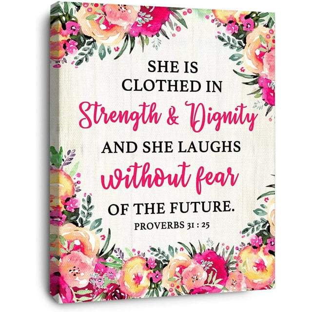 AVOI She is Clothed Proverbs 31:25 Canvas Wall Art,Bible Verse ...