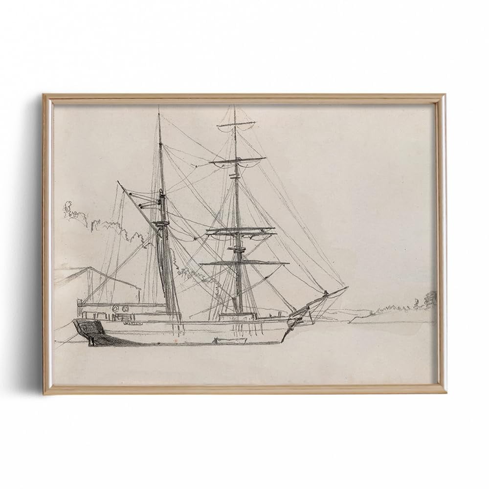 AVOI Coastal Seascape Town Etching Print Poster - Boat Ship Yacht ...