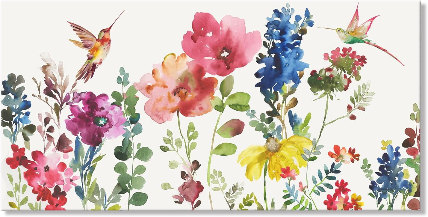 AVOI Colorful Flower Wall Art for Living Room Watercolor Hummingbird ...