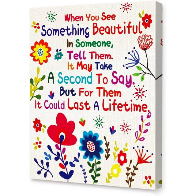 AVOI Colorful Flowers Inspirational Quote Canvas Unframed Wall Art ...