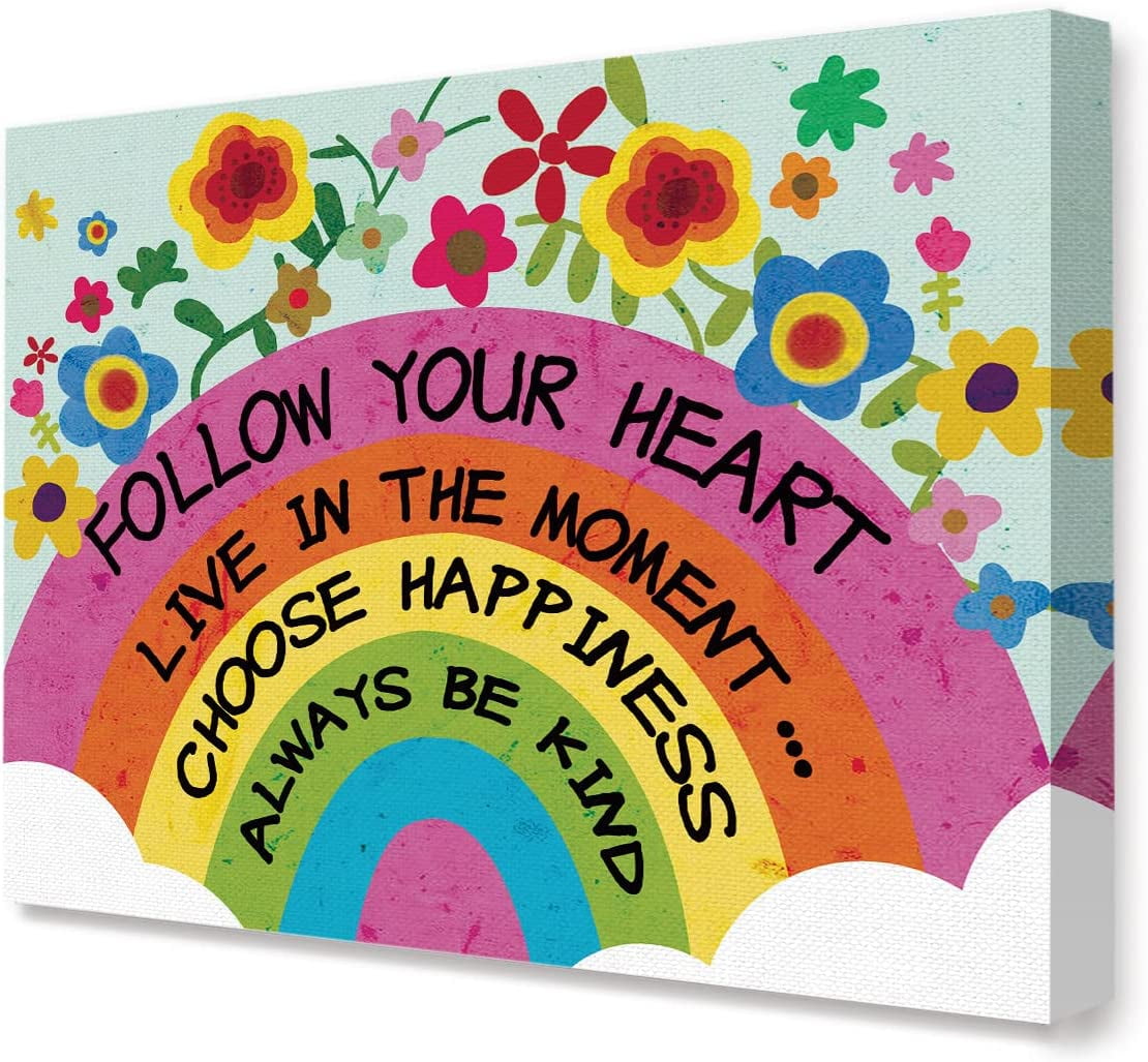 AVOI Colorful Flowers Rainbow Inspirational Quote Canvas Unframed Wall ...