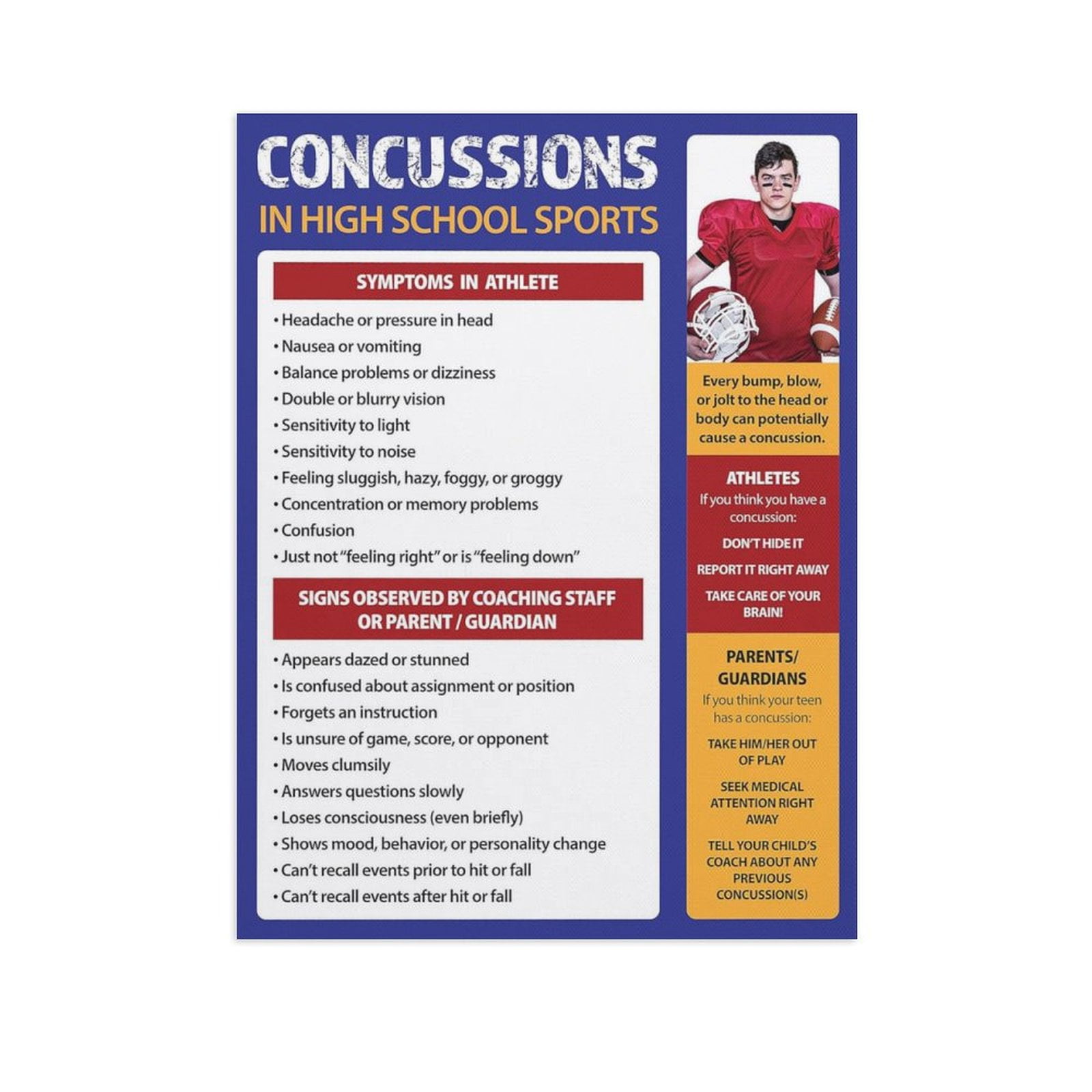 AVOI Concussions in High School Sports Poster - Physical Education, Gym ...