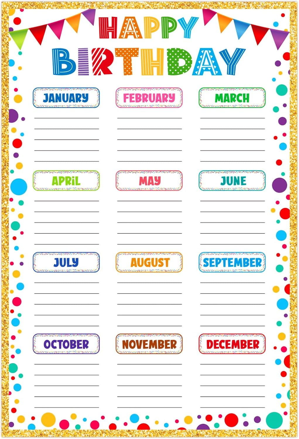 AVOI Confetti Happy Birthday Chart Watercolor Dots Birthday Classroom ...