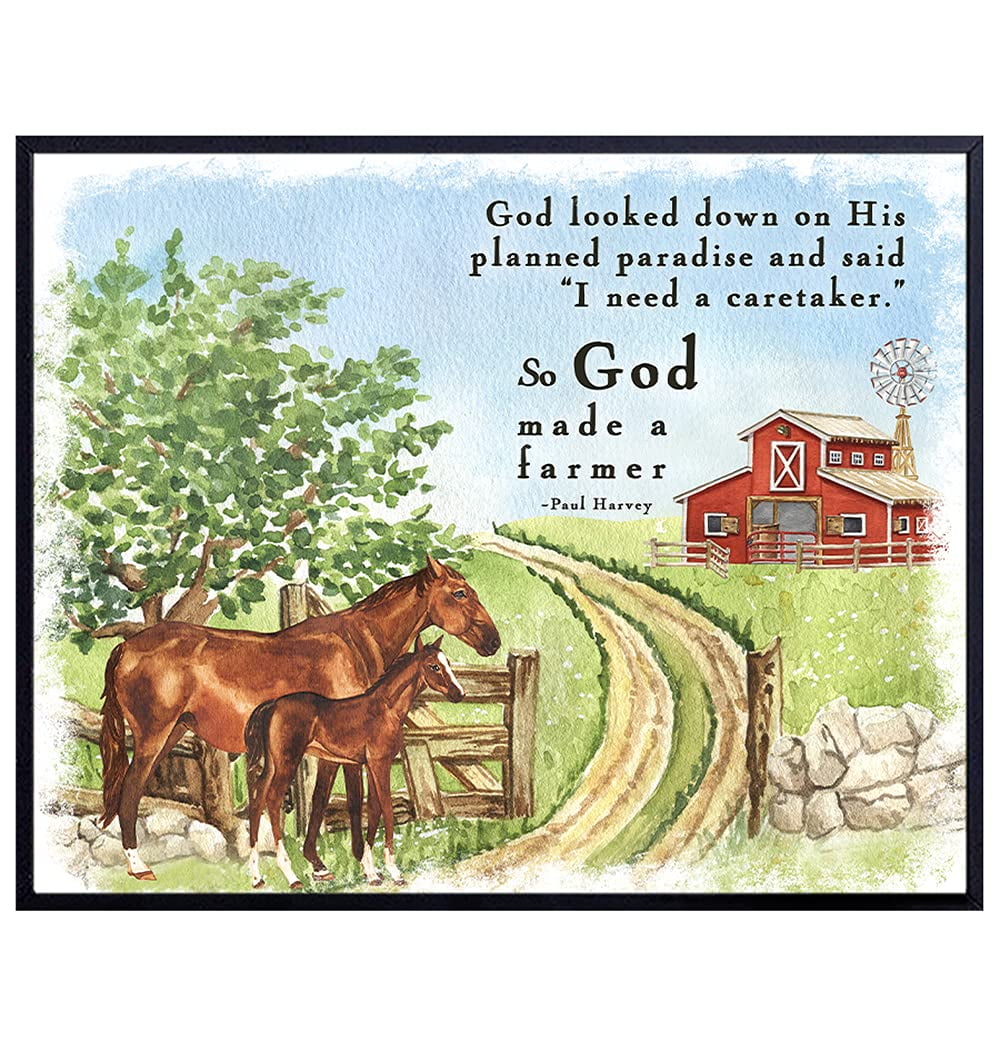AVOI Country Farmhouse Wall Art & Decor Farm Poster-So God Made a ...