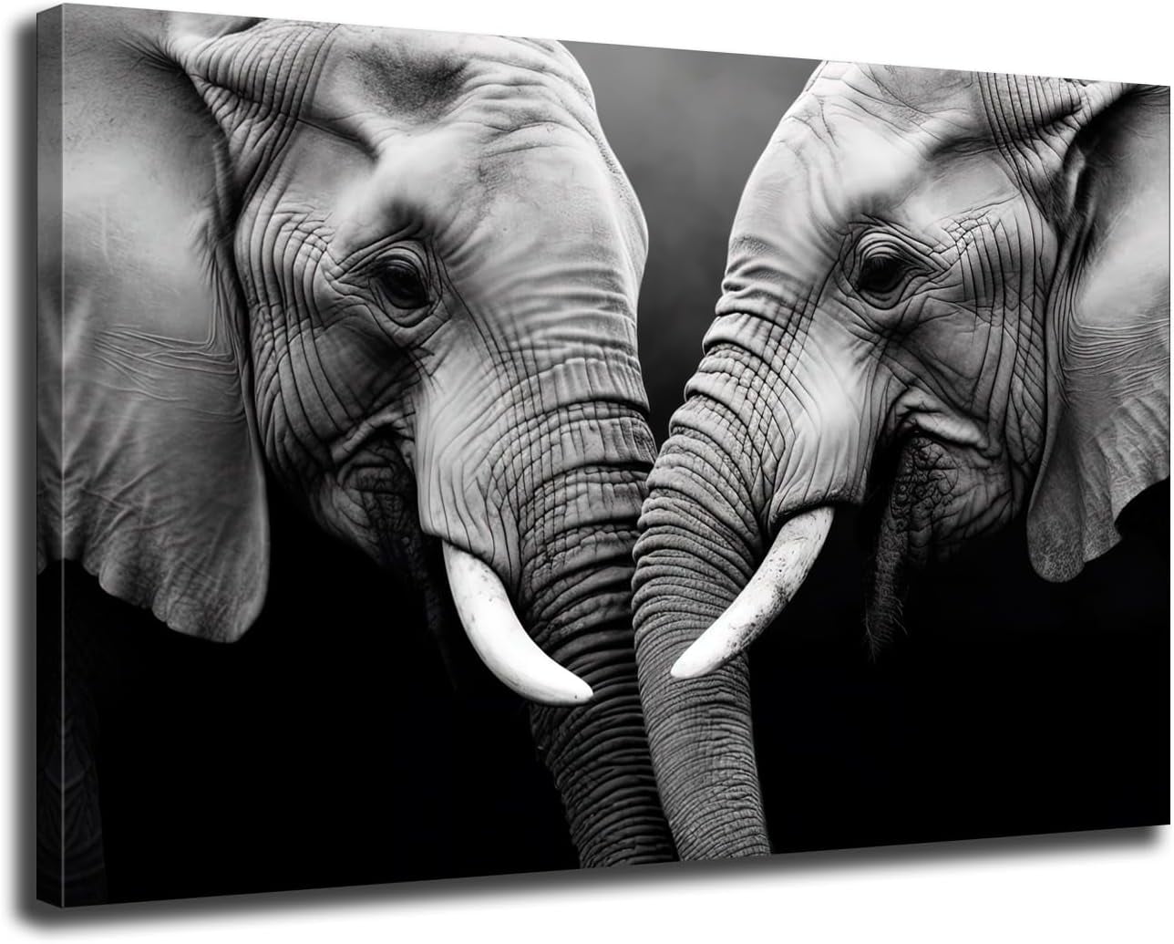 AVOI Couple Elephant Canvas Prints Wall Decor Black and White Elephant ...