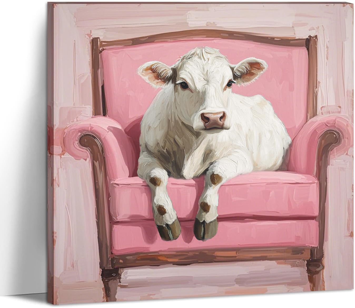 AVOI Cow Canvas Prints Wall Art Pink Posters Cute Cow Sit Sofa Picture ...