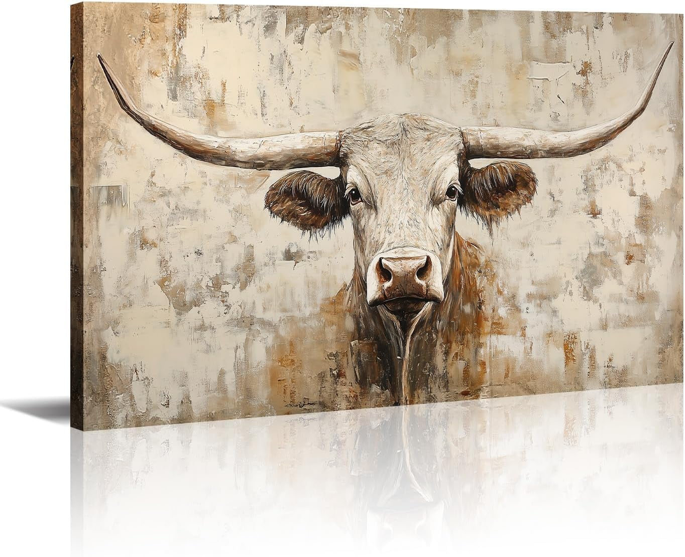 AVOI Cow Canvas Wall Art Farmhouse Animal Picture Longhorn Cow Painting ...