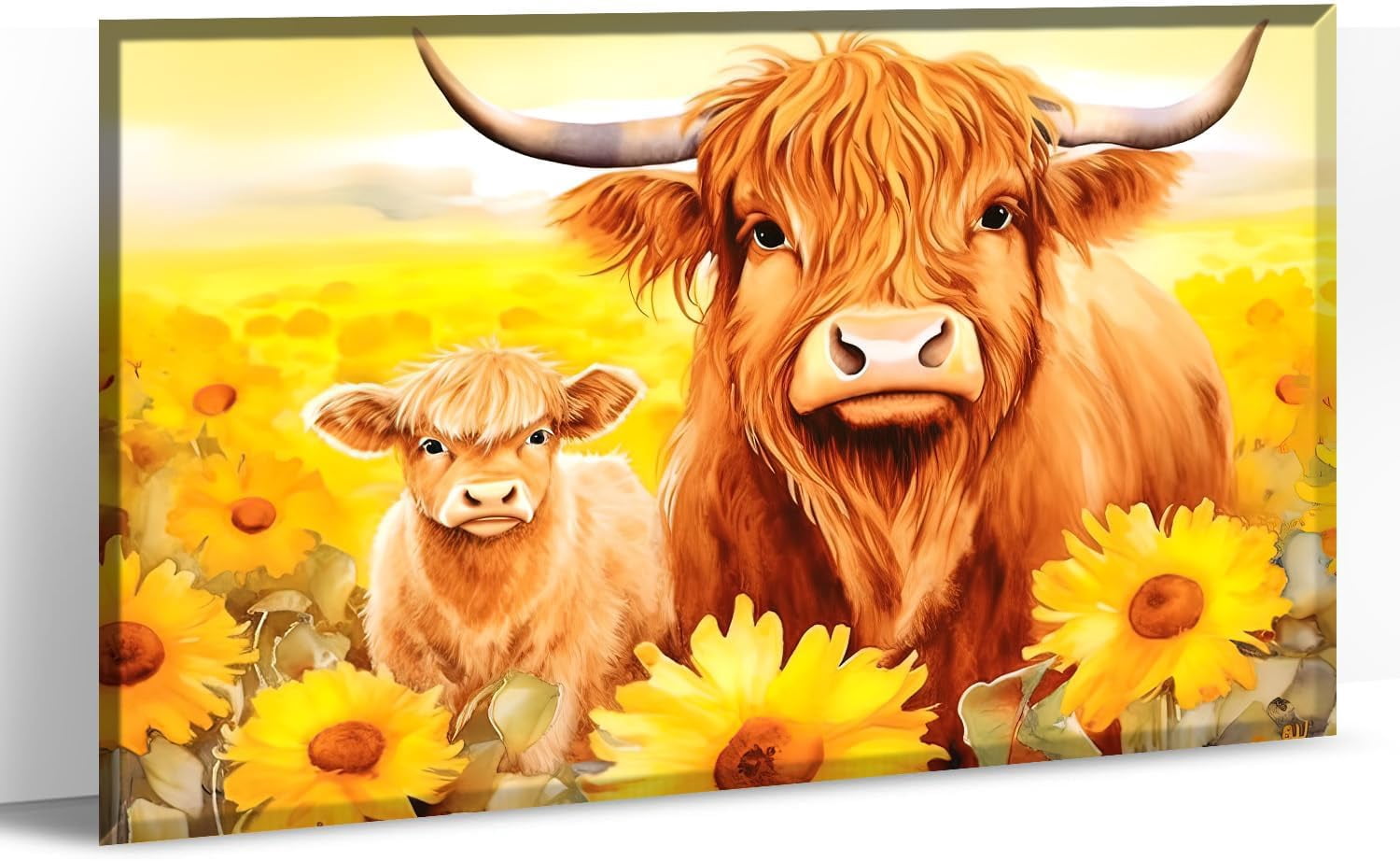 AVOI Cow Wall Decor Canvas Wall Art Farmhouse Animal Painting Highland ...