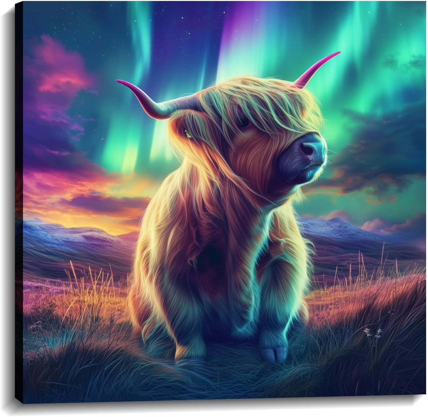 AVOI Cow Wall Decor Canvas Wall Art Highland Cow Picture Aurora ...