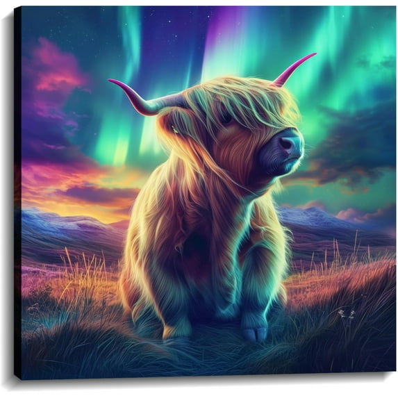 AVOI Cow Wall Decor Canvas Wall Art Highland Cow Picture Aurora ...