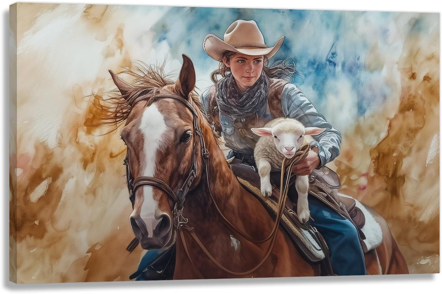 AVOI Cowgirl Riding Horse Canvas Wall Art Rustic Western Cowgirl ...