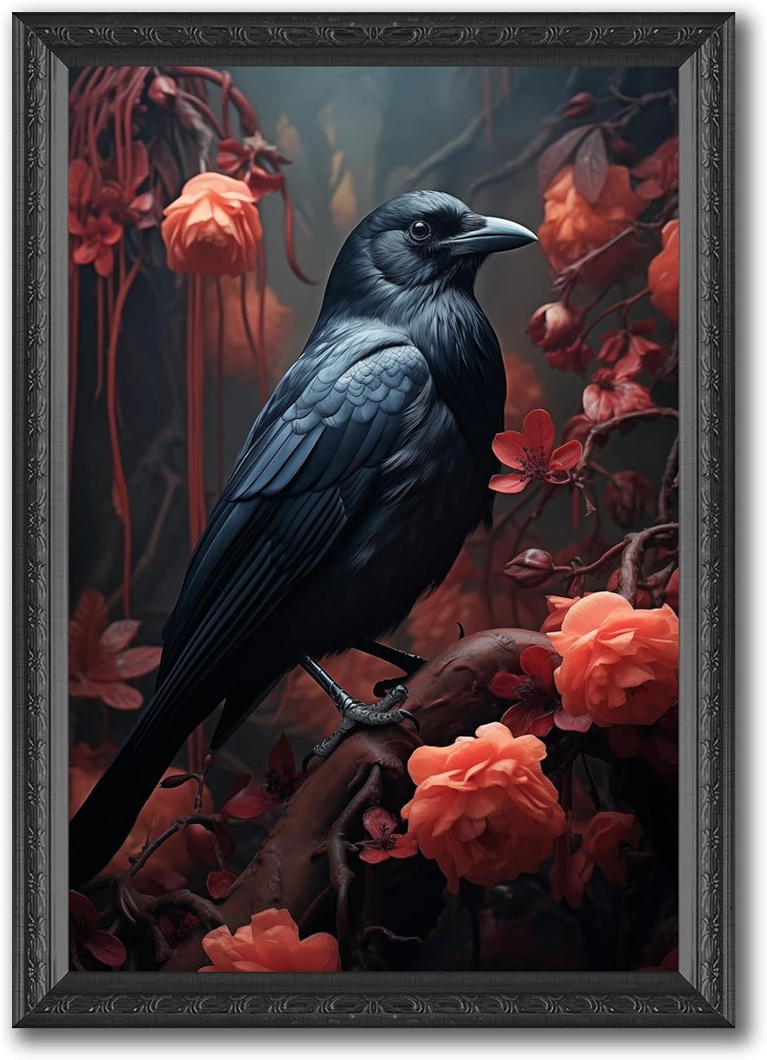 AVOI Crow Canvas Wall Art Dark Academia Floral Vintage Poster Raven ...