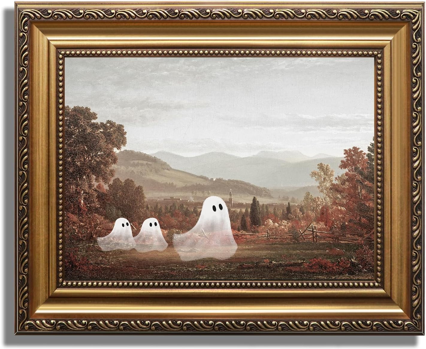 AVOI Cute Ghost Decor, Framed Halloween Wall Art, Vintage Halloween ...