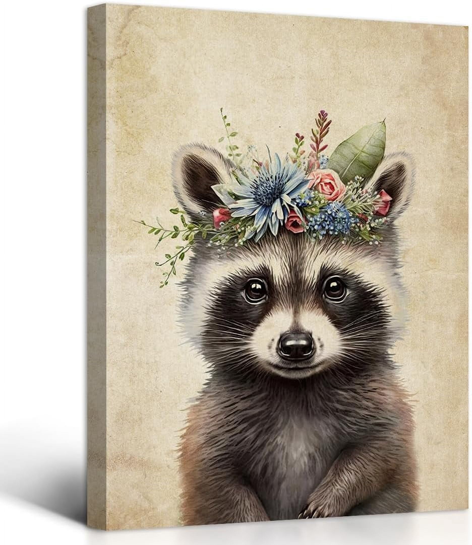 AVOI Cute Raccoon Print Wall Art Retro Animal Portrait Poster Funny ...