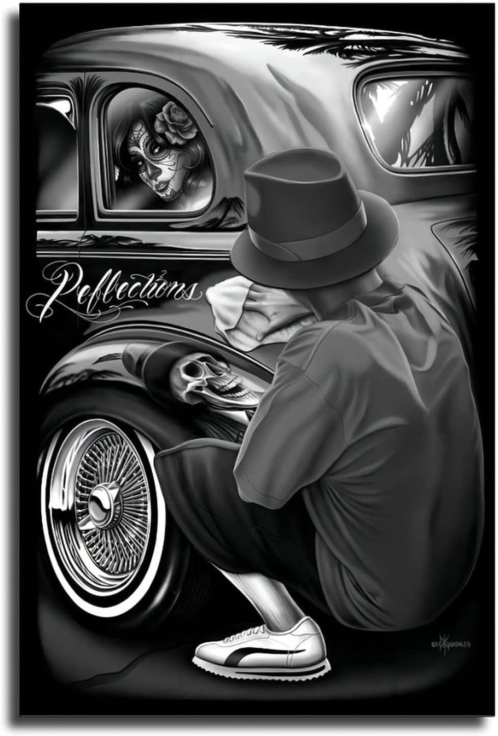 AVOI DGA Day of The Dead Lowrider Classic Skull Reflections Canvas Art ...