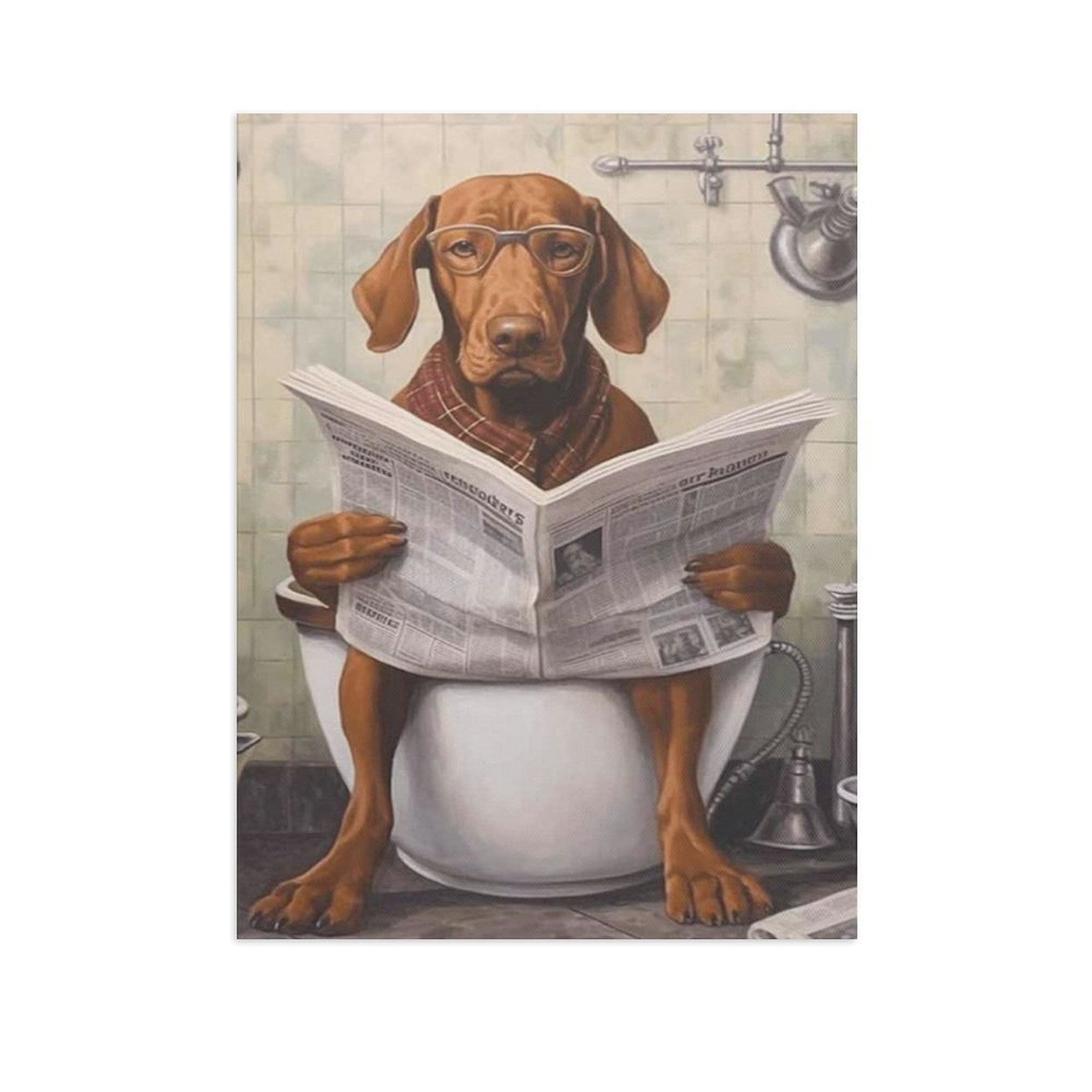 AVOI Dog Wall Art Funny Dog Reading The Newspaper on Toilet Pictures ...